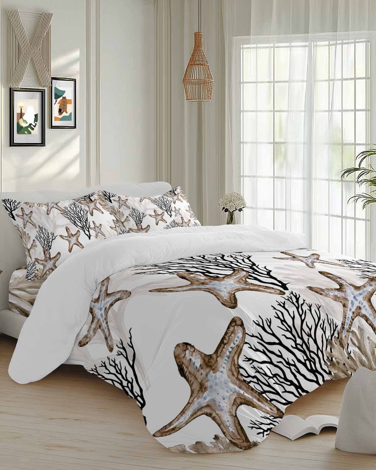 4 Piece Duvet Cover Set Cal king, Summer Ocean Brown Starfish Soft ...
