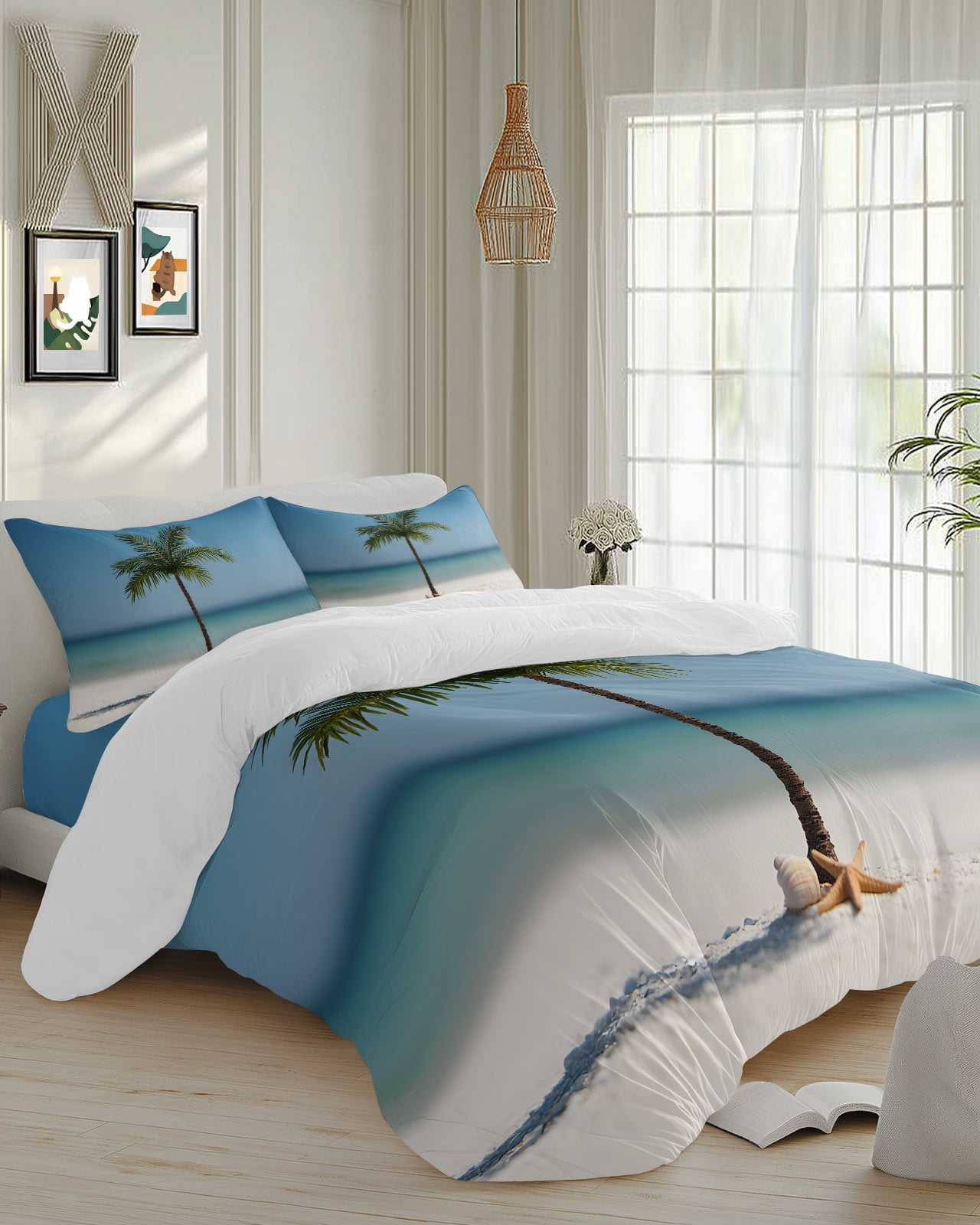 4 Piece Duvet Cover Set Cal king, Summer Ocean Coconut Tree Starfish ...