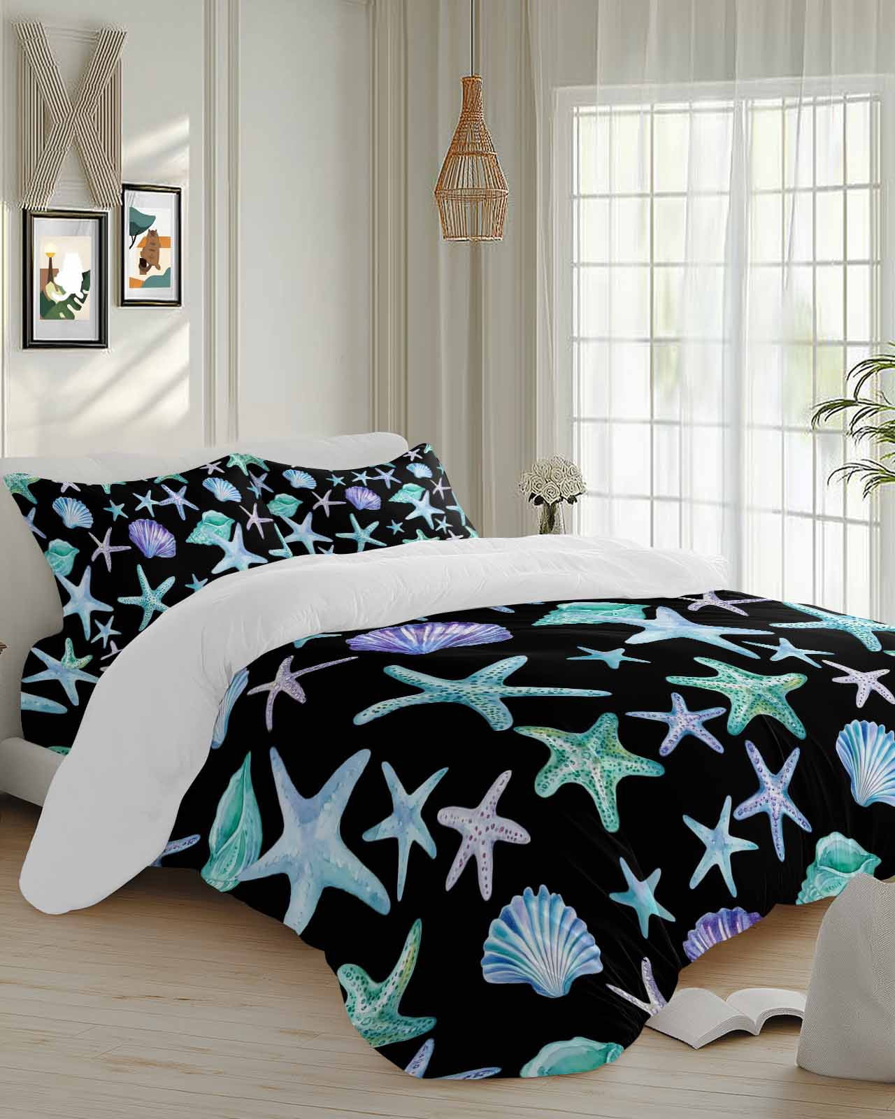 4 Piece Duvet Cover Set Cal king, Summer Ocean Starfish Scallop Soft ...