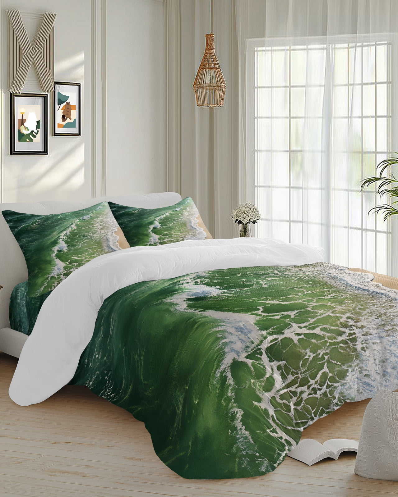 4 Piece Duvet Cover Set Cal king, Summer Ombre Green Wave Texture Soft ...