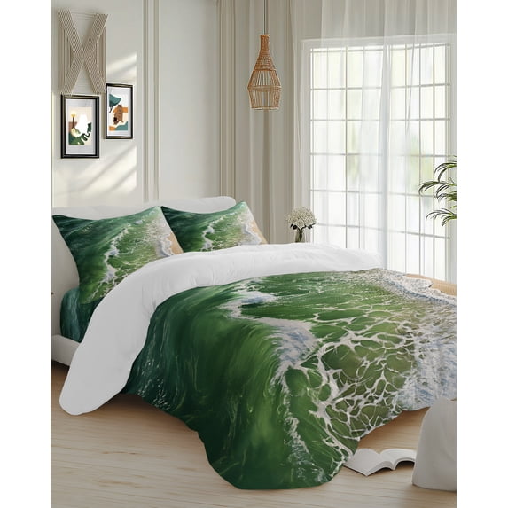 4 Piece Duvet Cover Set Cal king, Summer Ombre Green Wave Texture Soft ...