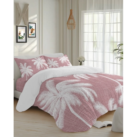 4 Piece Duvet Cover Set Cal king, Summer Tropical Palm Trees Soft ...