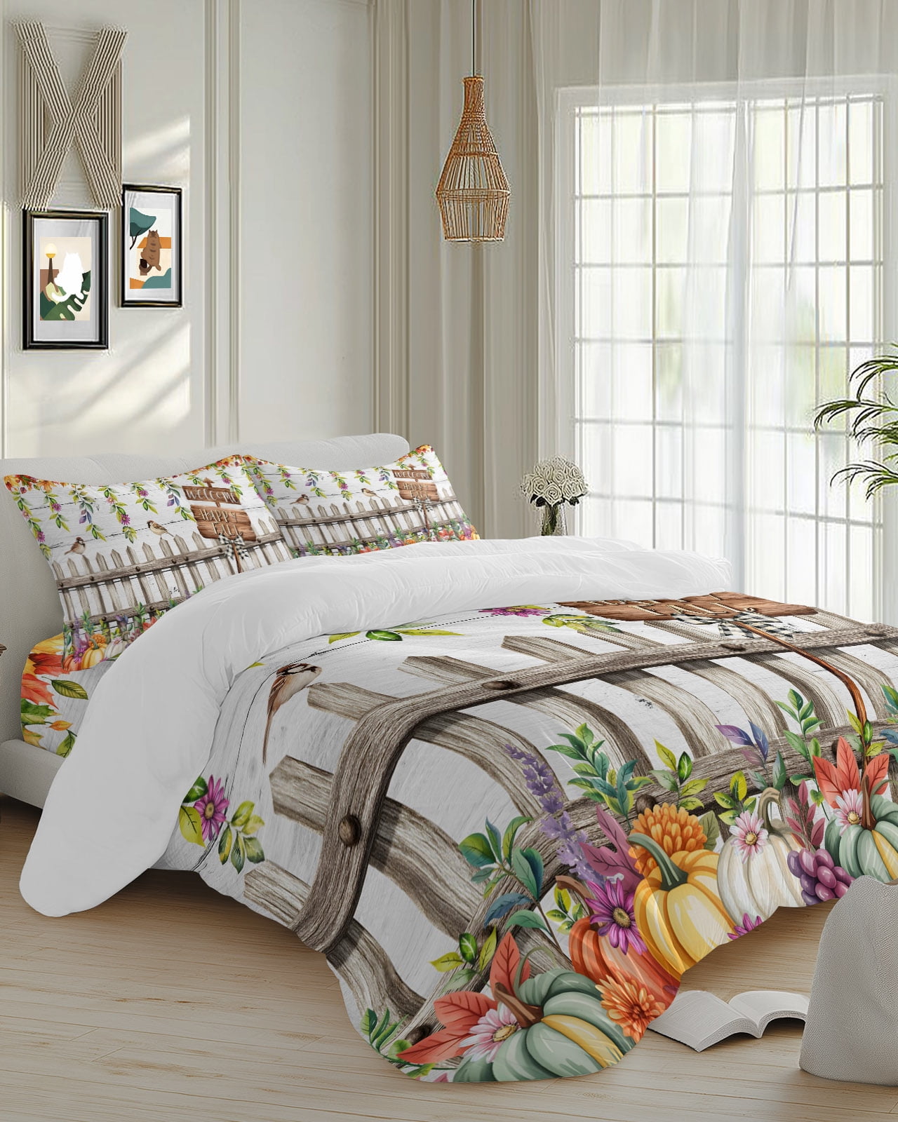 4 Piece Duvet Cover Set Cal king, Thanksgiving Pumpkin Autumn Maple ...