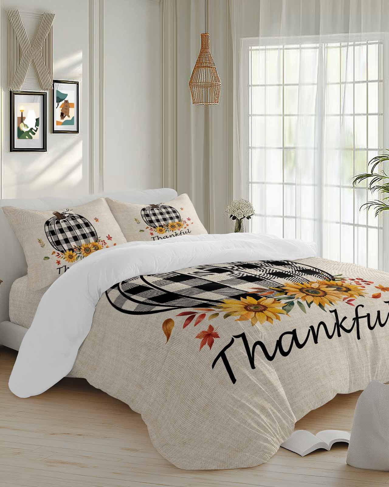 4 Piece Duvet Cover Set Cal king, Thanksgiving Pumpkin Black Buffalo ...