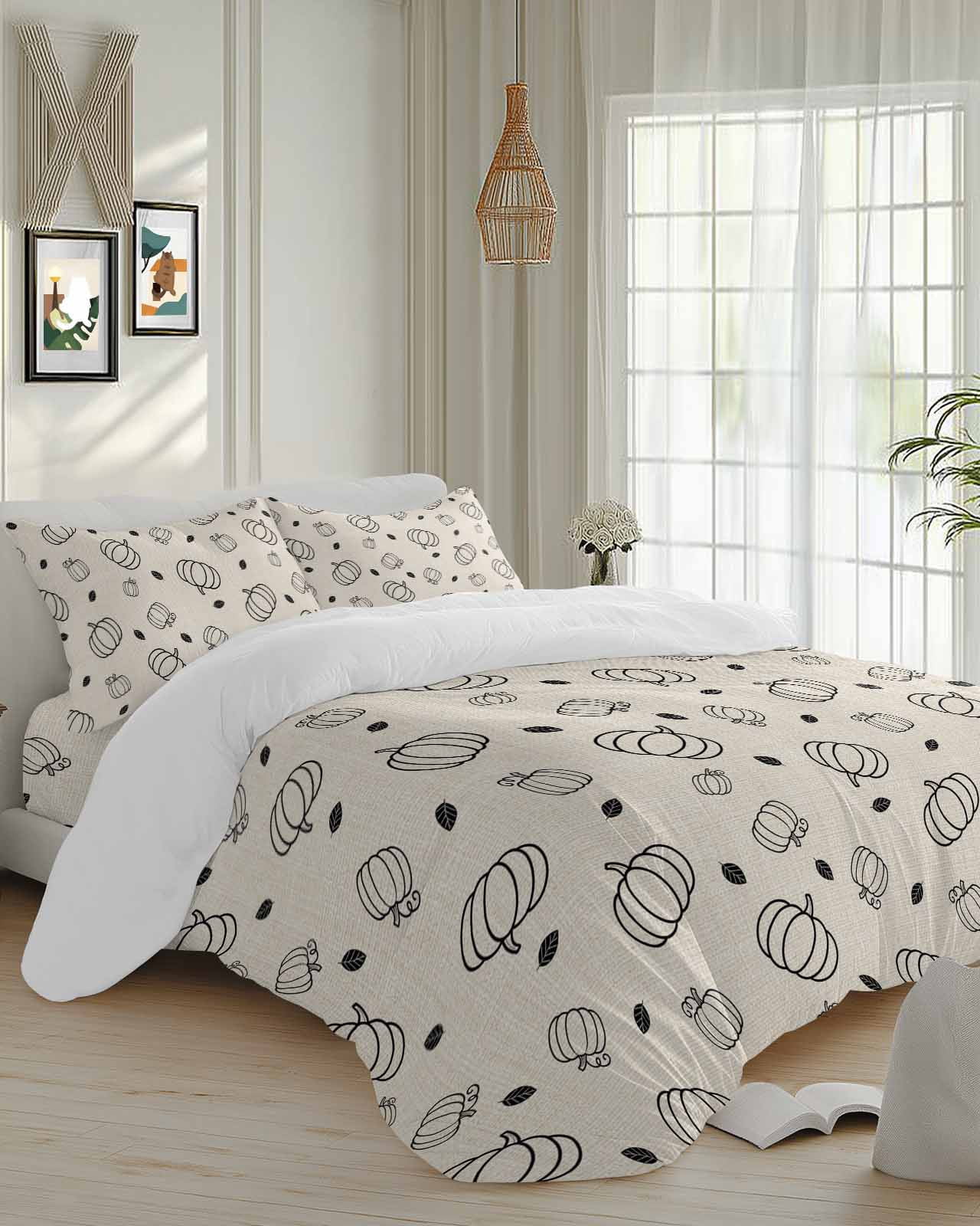 4 Piece Duvet Cover Set Cal king, Thanksgiving Pumpkin Fall Leaf Soft ...