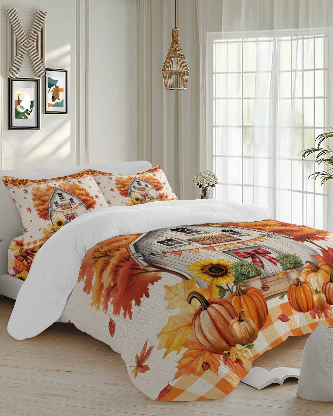 4 Piece Duvet Cover Set Cal king, Thanksgiving Pumpkin Farmhouse Soft ...