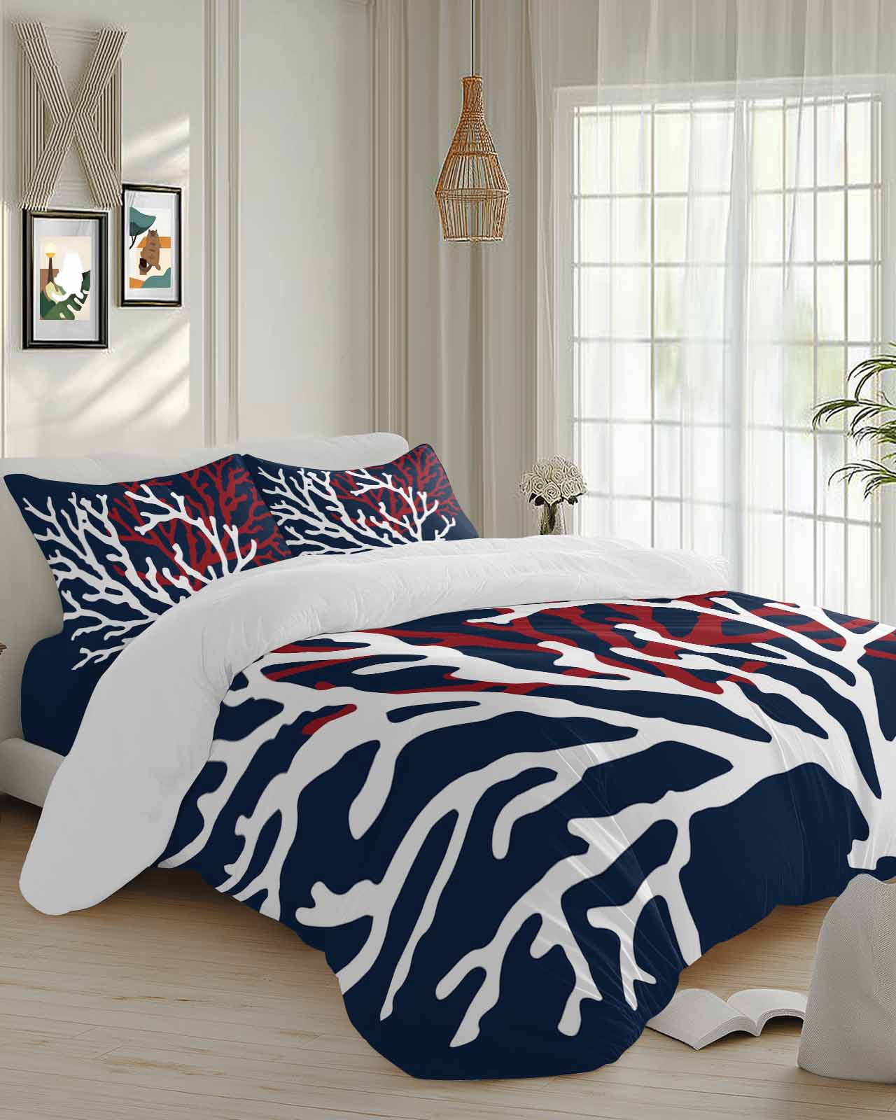 4 Piece Duvet Cover Set Cal king, Underwater Abstract White Red Coral ...