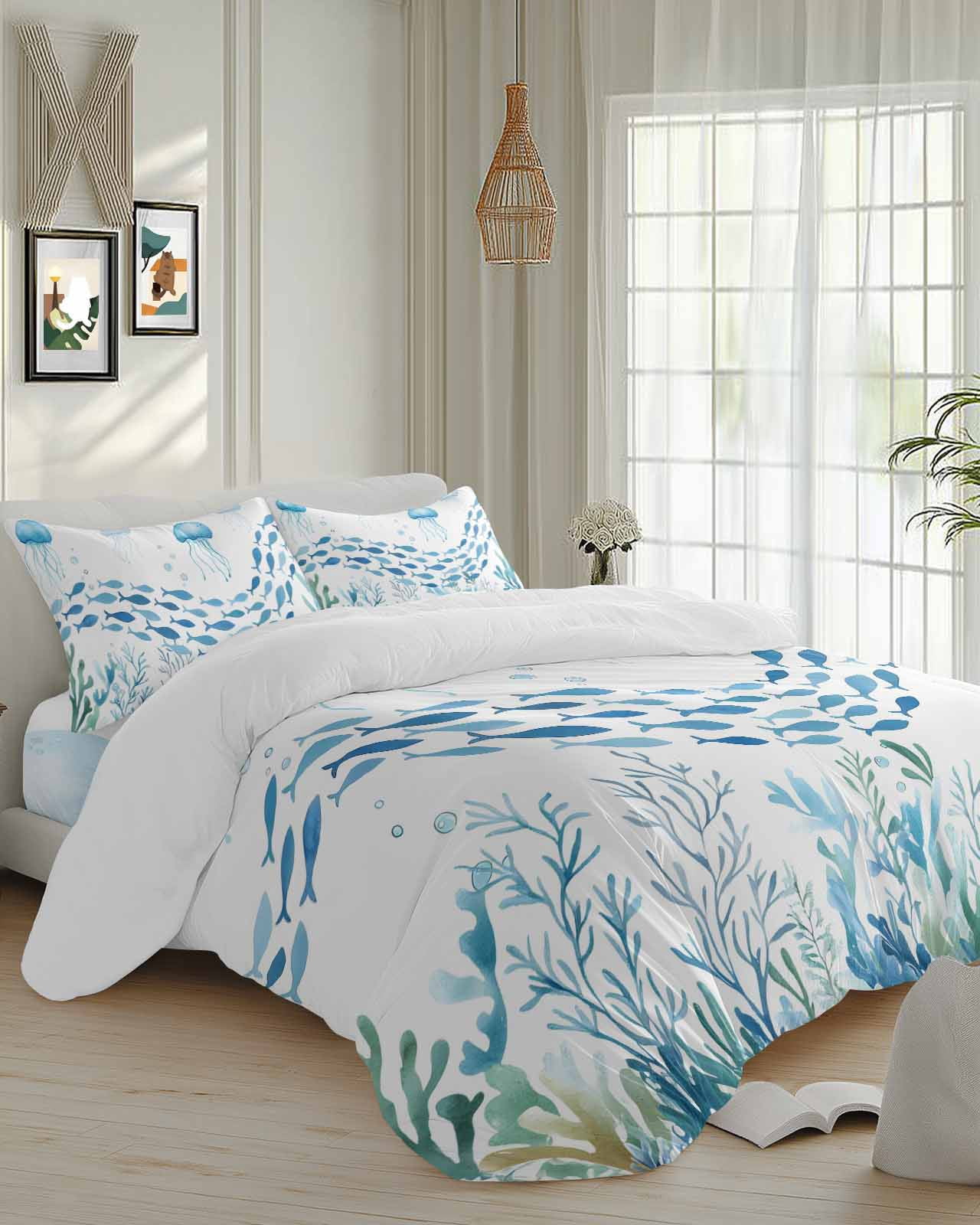 4 Piece Duvet Cover Set Cal king, Underwater Life Octopus Fish Seaweed ...
