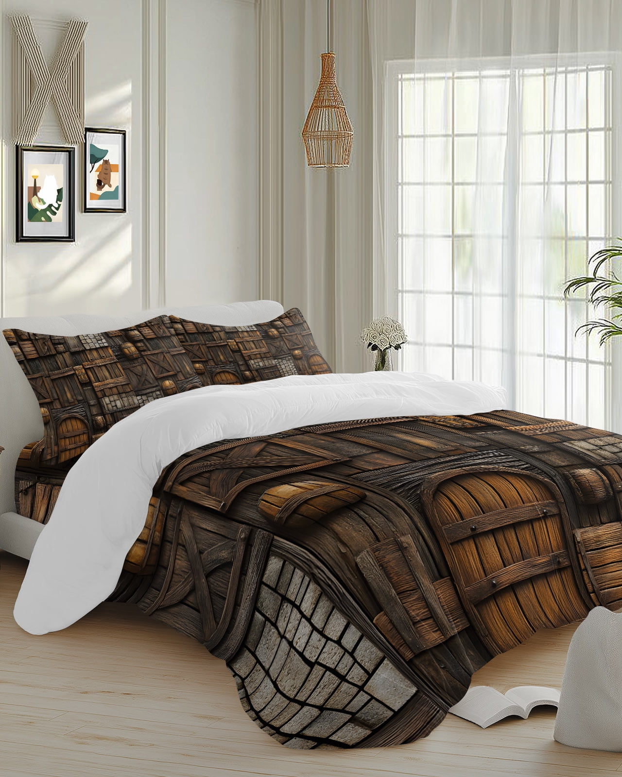 4 Piece Duvet Cover Set Cal king, Vintage Medieval Wooden Door Soft ...