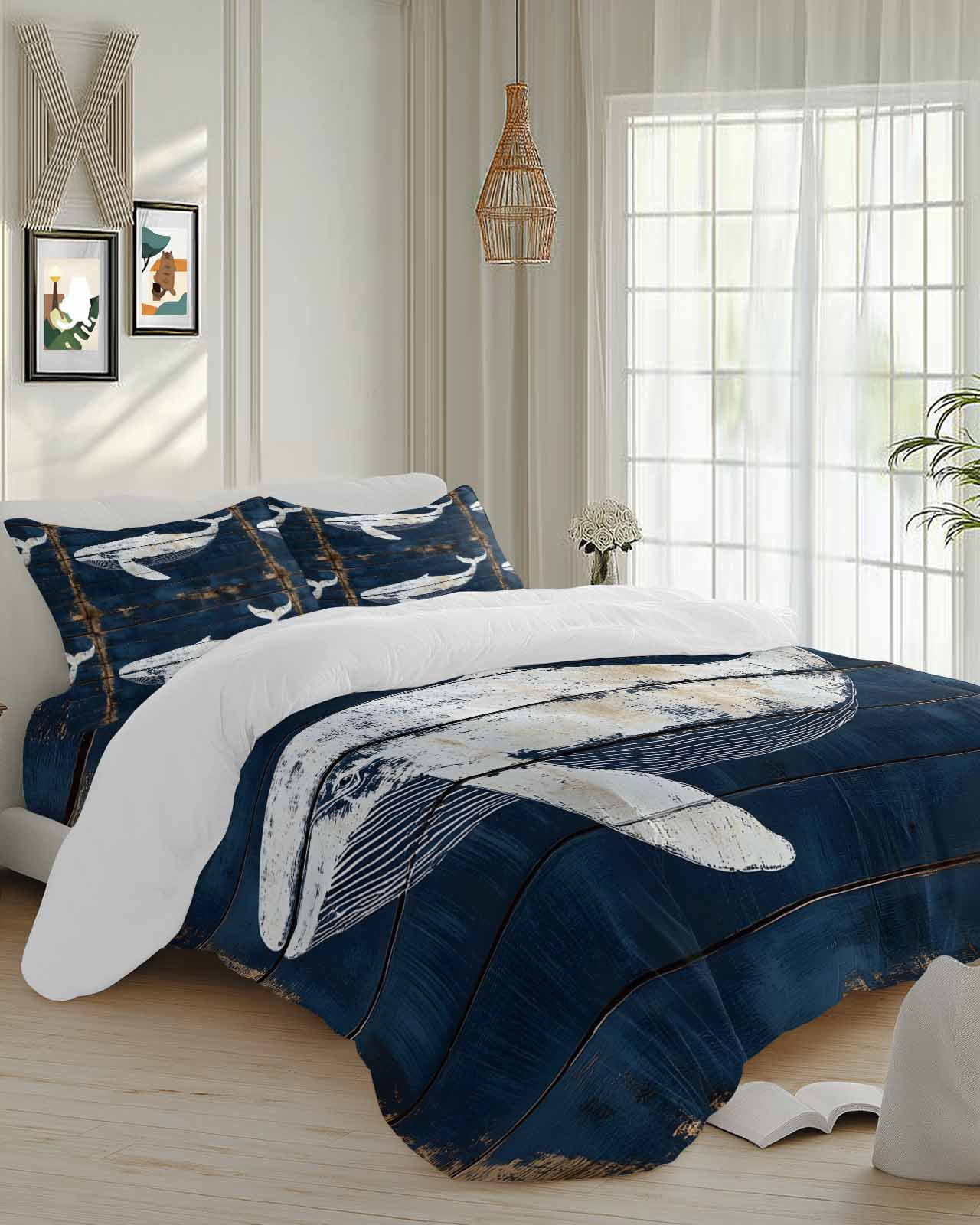 4 Piece Duvet Cover Set Cal king, Vintage Ocean Whale Silhouette Soft ...
