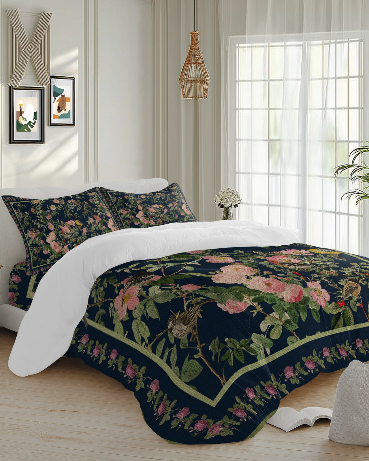 4 Piece Duvet Cover Set Cal king, Vintage Watercolor Flower Art Soft ...