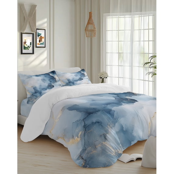 4 Piece Duvet Cover Set Cal king, Water Duck Green Abstract Marble Soft ...