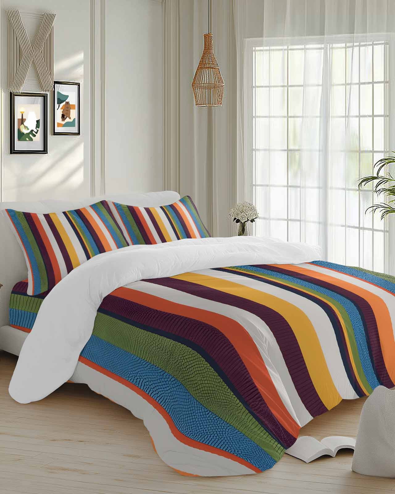 4 Piece Duvet Cover Set Cal king, Watercolor Geometric Striped Soft ...