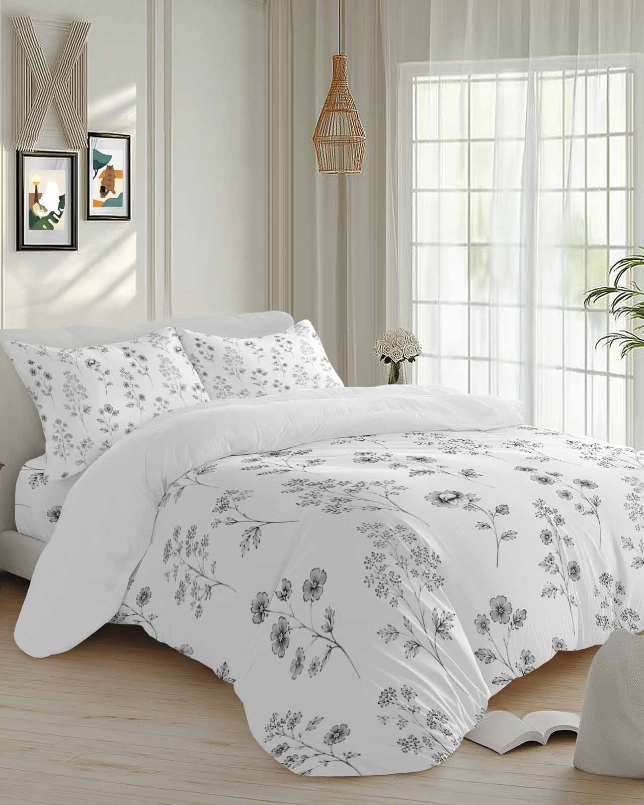 4 Piece Duvet Cover Set Cal king, Watercolor Gray Flower Soft ...