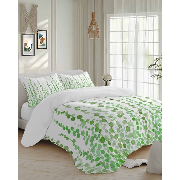 4 Piece Duvet Cover Set Cal king, Watercolor Green Botanical Leaf Soft ...