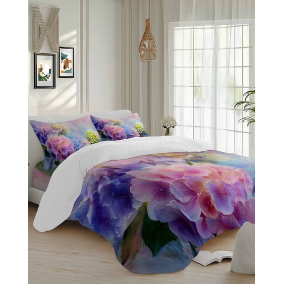 4 Piece Duvet Cover Set Cal king, Watercolor Hydrangea Flower Soft ...