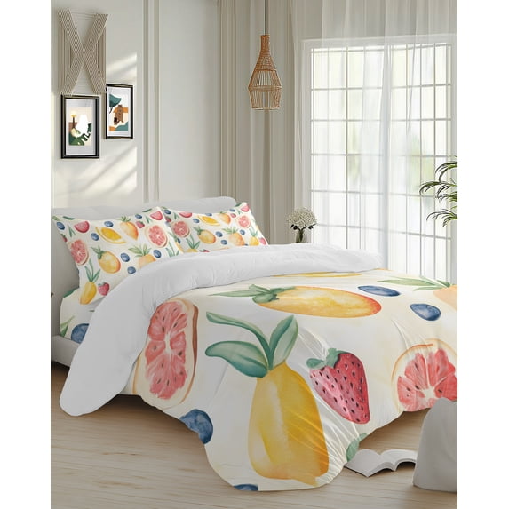 4 Piece Duvet Cover Set Cal king, Watercolor Orange Blueberry ...