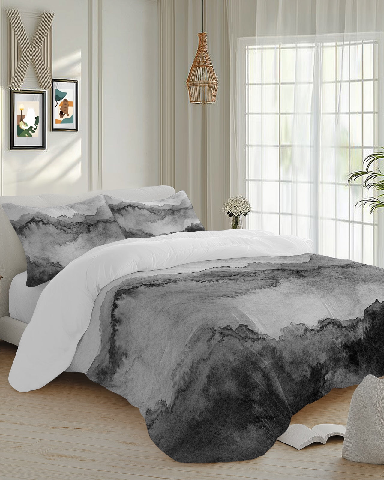 4 Piece Duvet Cover Set Cal king, Watercolor Retro Grey Peak Soft ...