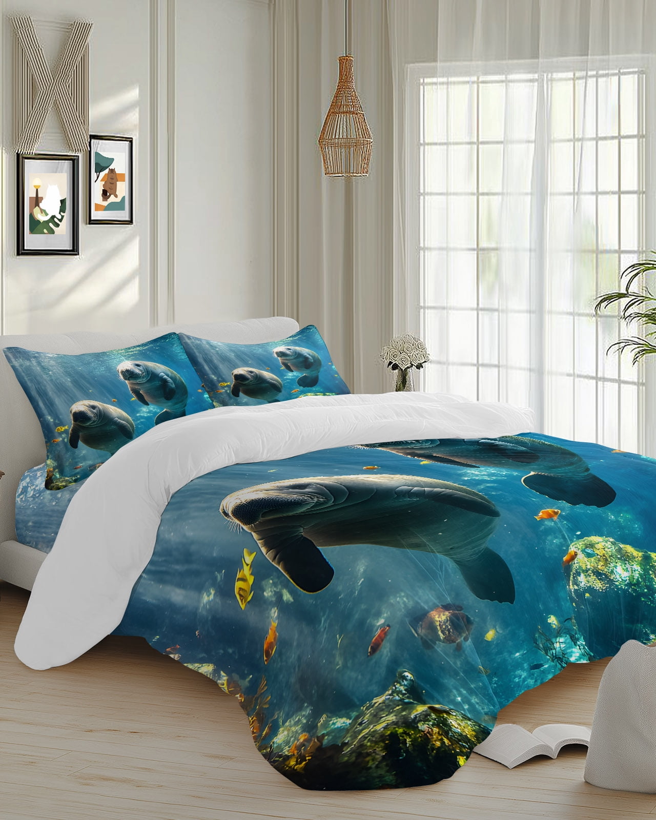 4 Piece Duvet Cover Set Cal king, Watercolor Sea Lion Soft Breathable ...