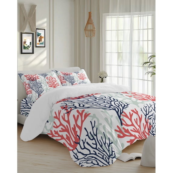 4 Piece Duvet Cover Set Cal king, Watercolor Underwater Marine Coral ...