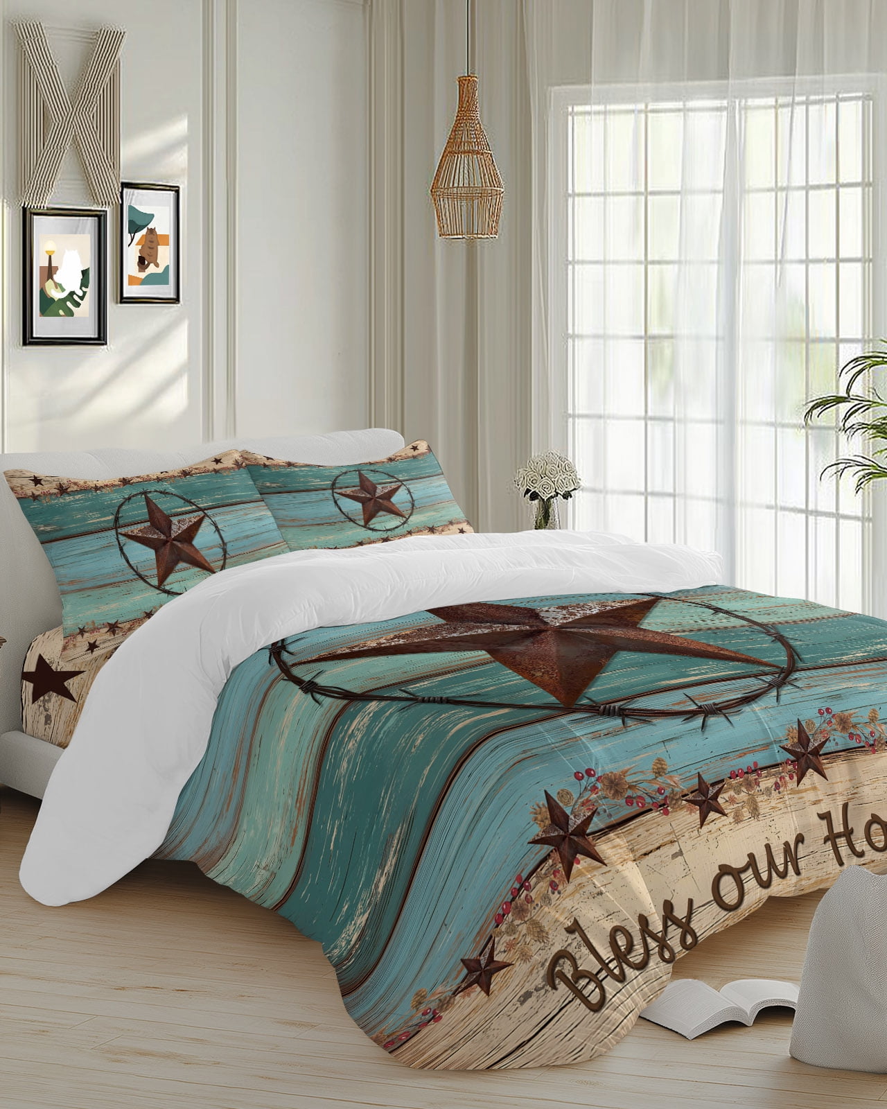 4 Piece Duvet Cover Set Cal king, Western Star Farm Vintage Wood Board ...