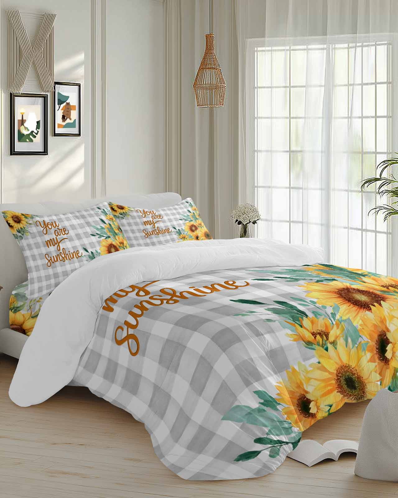 4 Piece Duvet Cover Set Cal king, You Are My Sunshine Words on Gray ...