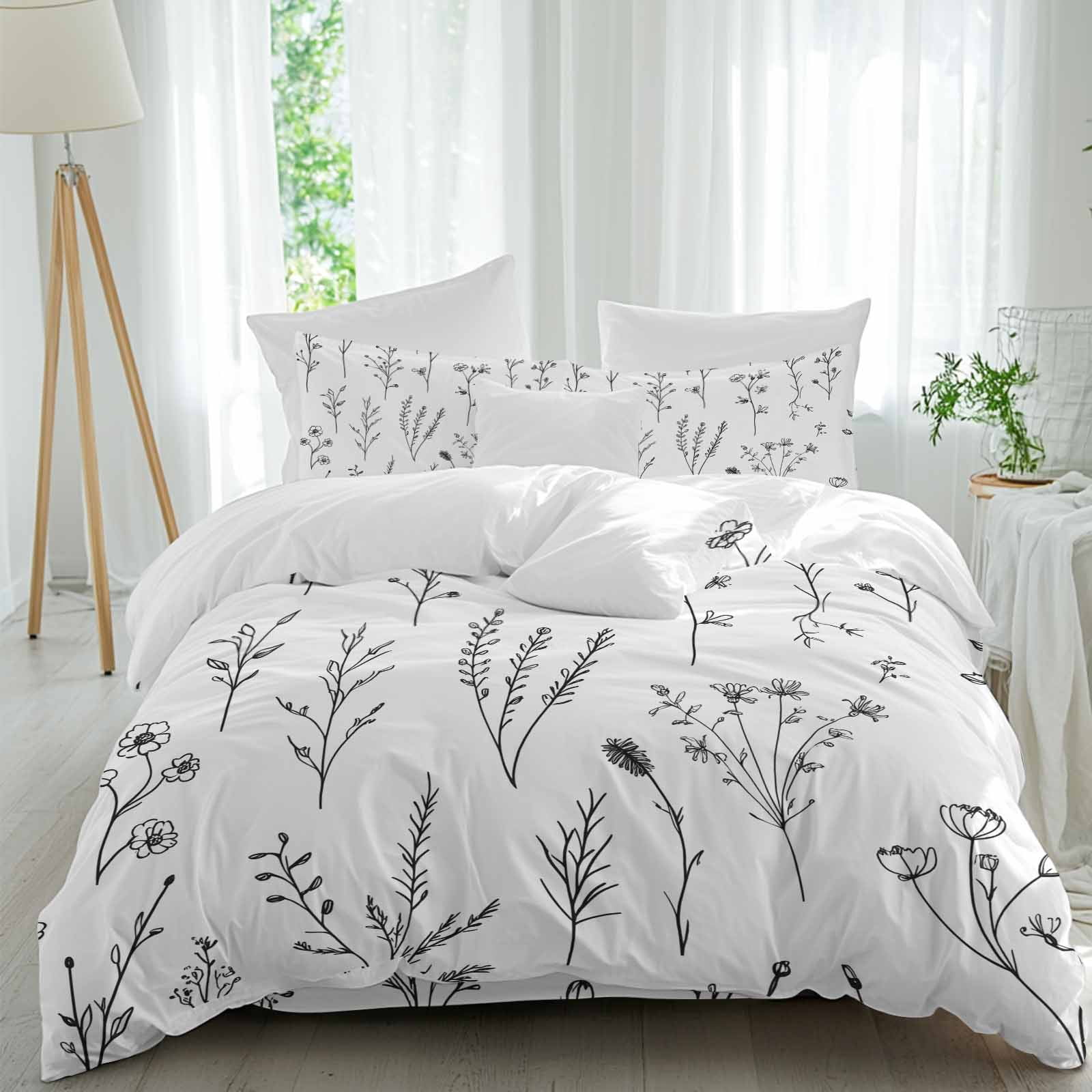 4 Piece Duvet Cover Set Full, Abstract Art Flower Line Texture Soft ...