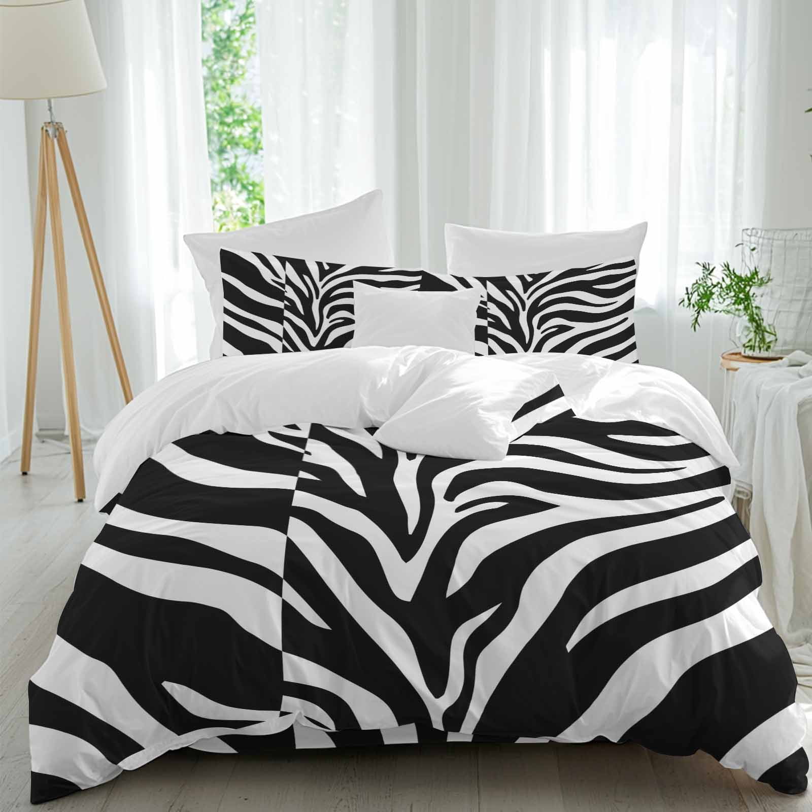 4 Piece Duvet Cover Set Full, Abstract Black White Zebra Stripe Soft ...