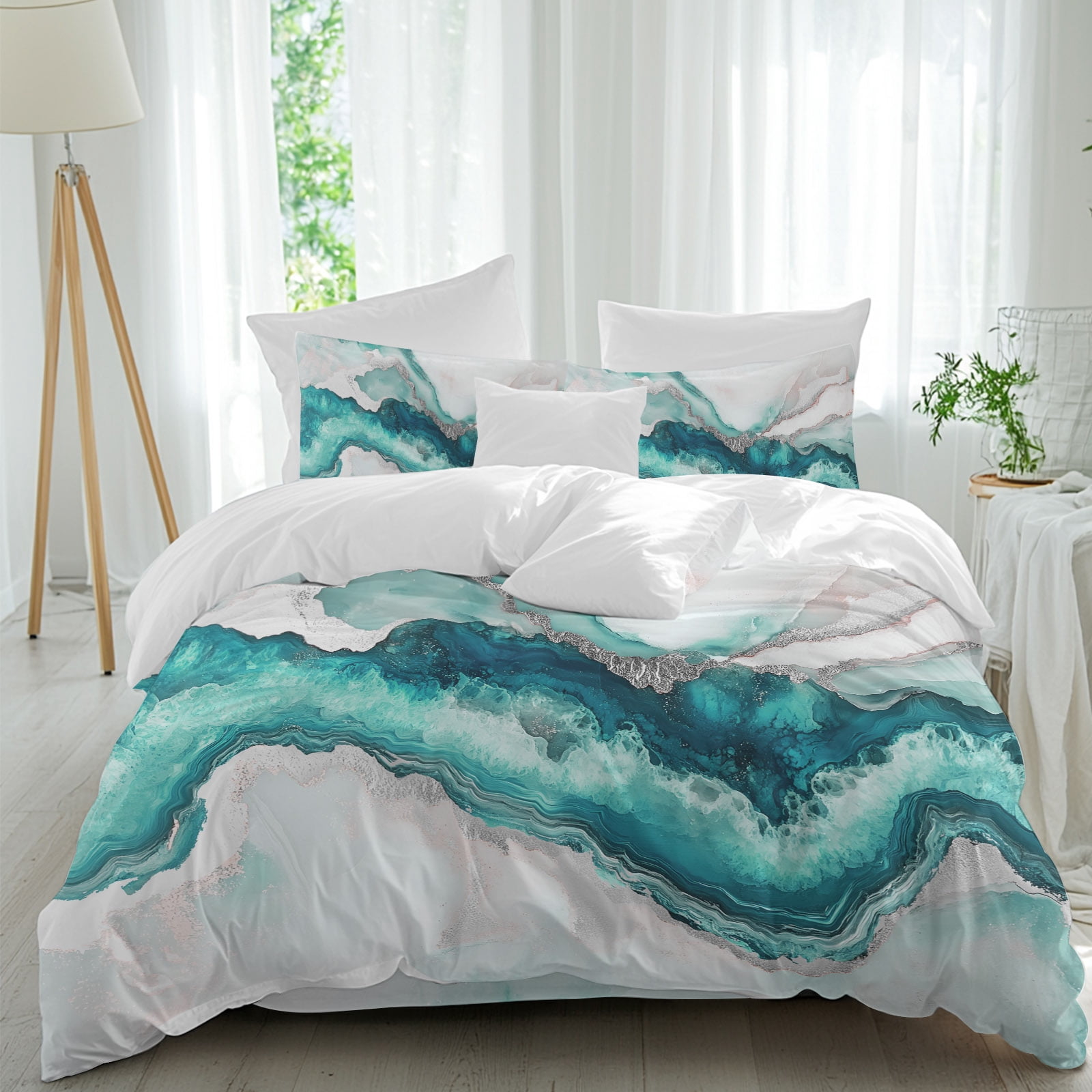 4 Piece Duvet Cover Set Full, Abstract Blue Marble Texture Soft ...