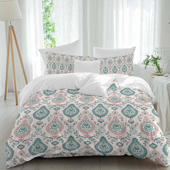 4 Piece Duvet Cover Set Full, Abstract Bohemian Flowers Soft Breathable ...