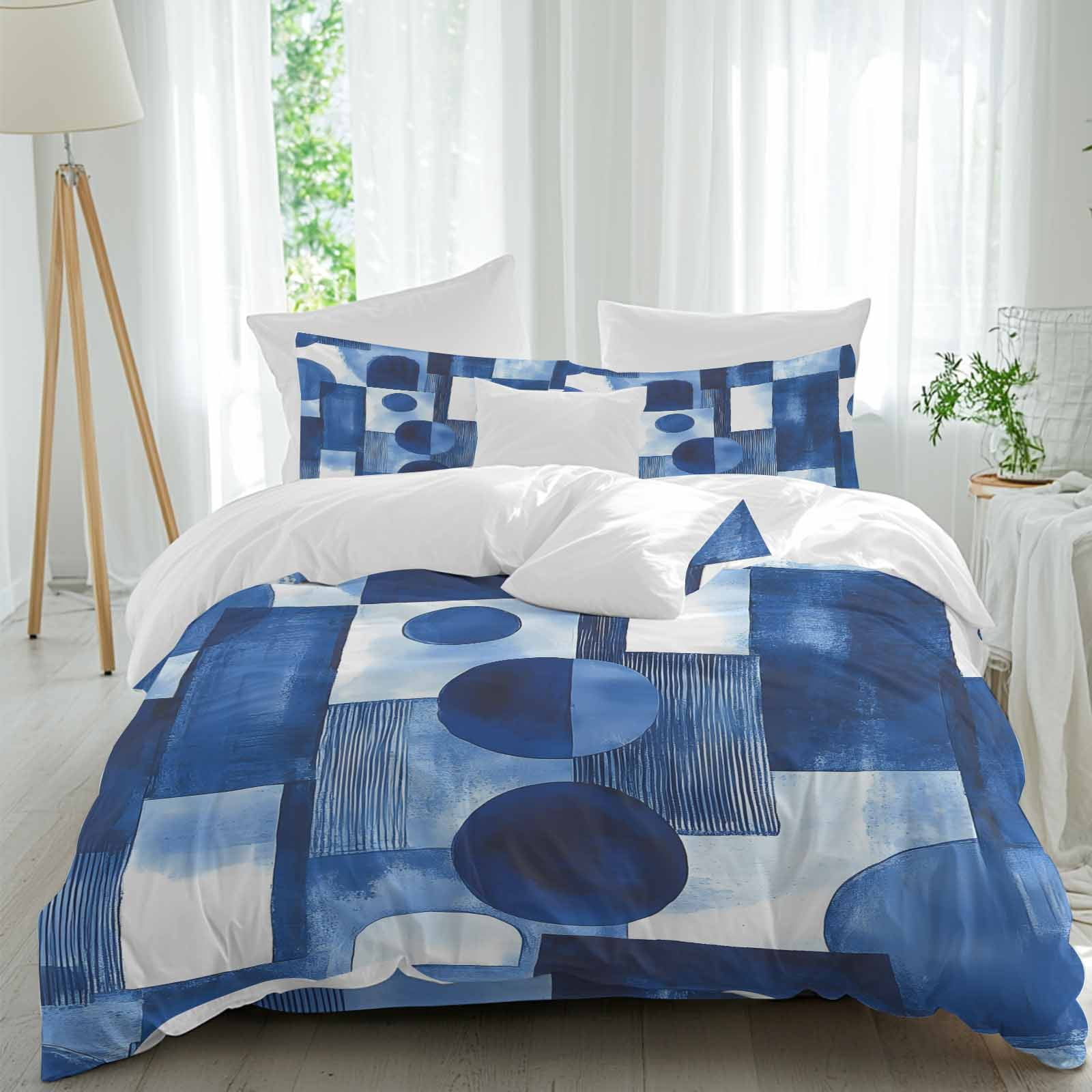 4 Piece Duvet Cover Set Full, Abstract Color Block Nordic Soft ...
