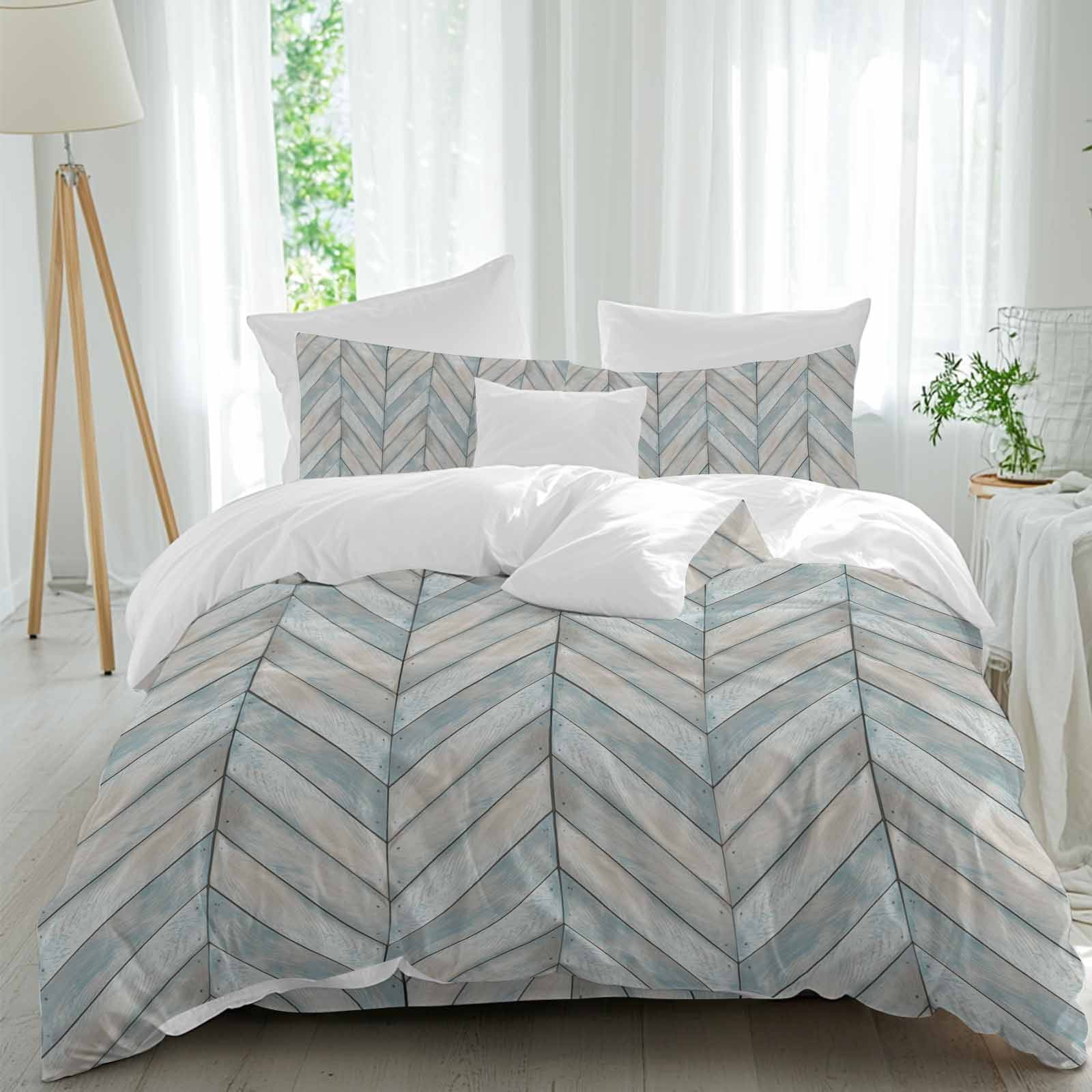 4 Piece Duvet Cover Set Full, Abstract Farm Woodcuts Soft Breathable ...