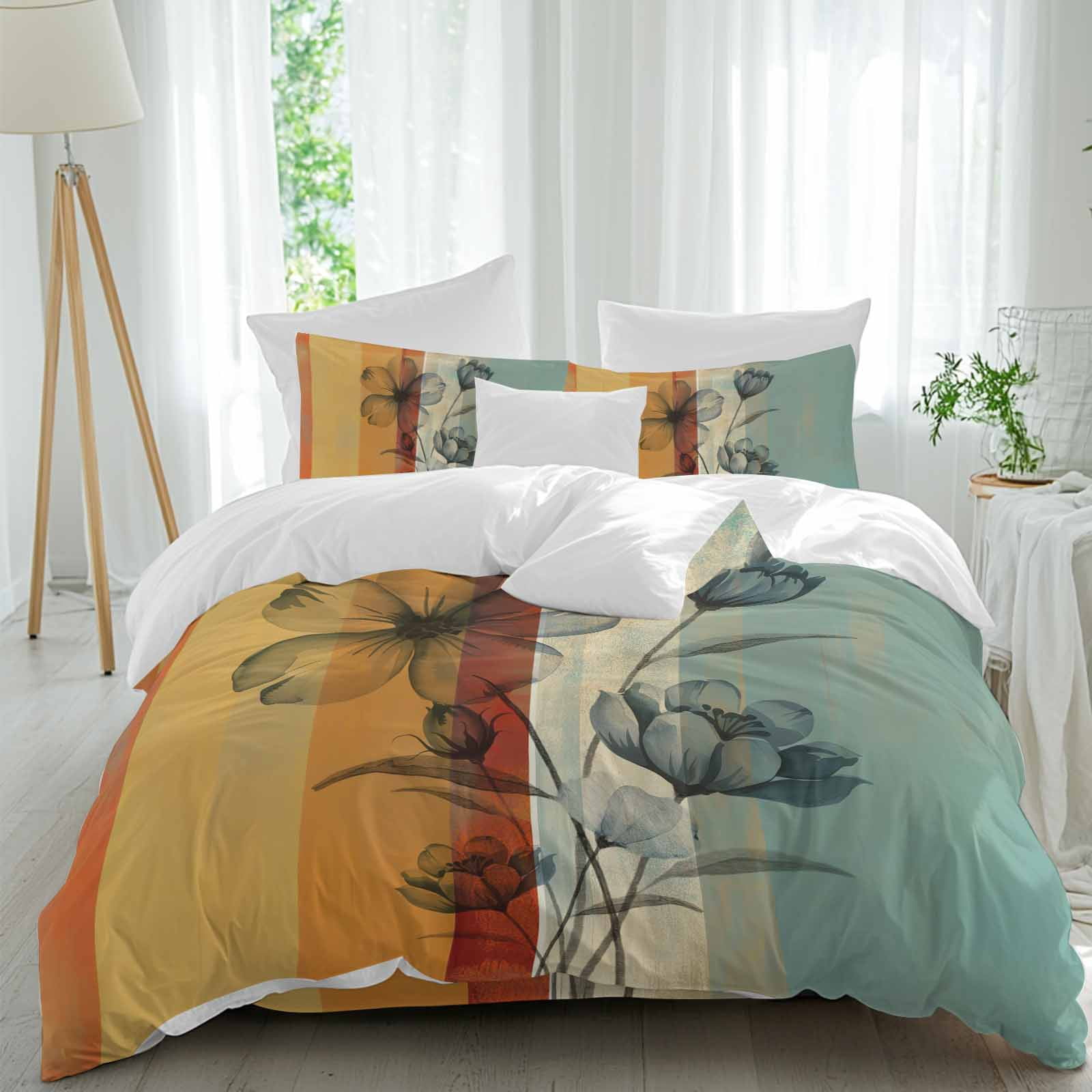 4 Piece Duvet Cover Set Full, Abstract Flower Orange Gradient Soft ...