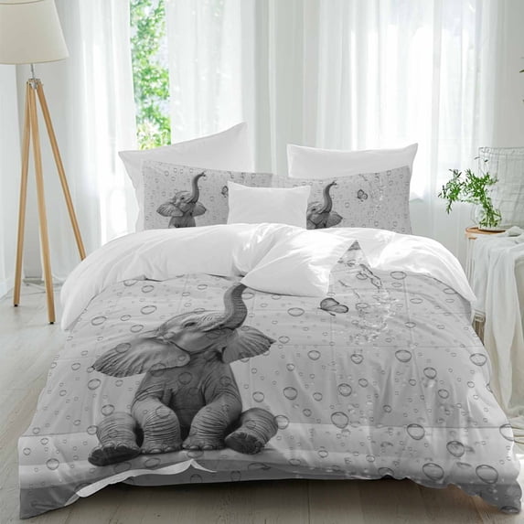 4 Piece Duvet Cover Set Full, Abstract Funny Elephant Bathtub Soft ...