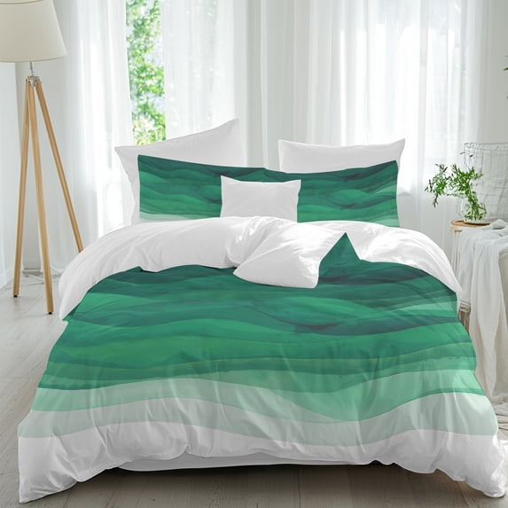 4 Piece Duvet Cover Set Full, Abstract Green Water Wave Soft Breathable ...