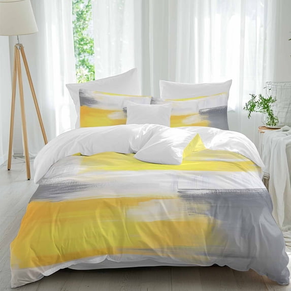 4 Piece Duvet Cover Set Full, Abstract Grey Yellow Oil Painting Art ...