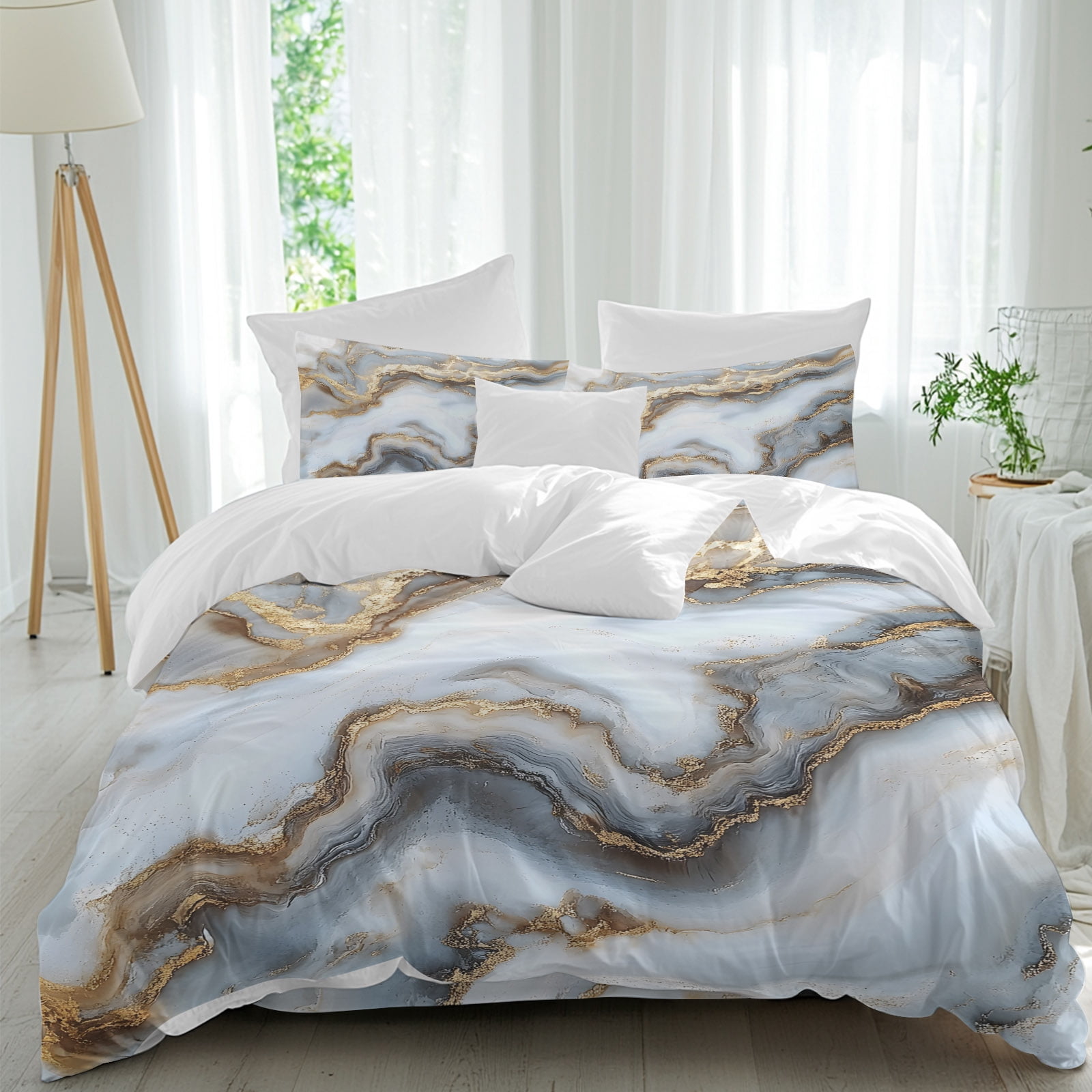4 Piece Duvet Cover Set Full, Abstract Marble Texture Soft Breathable ...