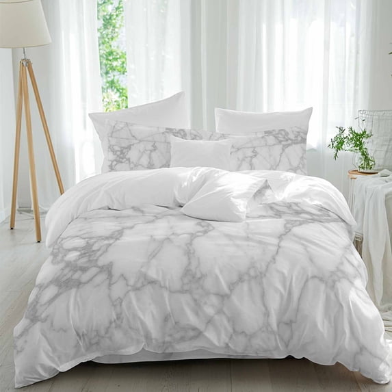 4 Piece Duvet Cover Set Full, Abstract Marble Texture Soft Breathable ...