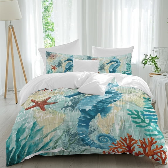 4 Piece Duvet Cover Set Full, Abstract Ocean Starfish Soft Breathable ...