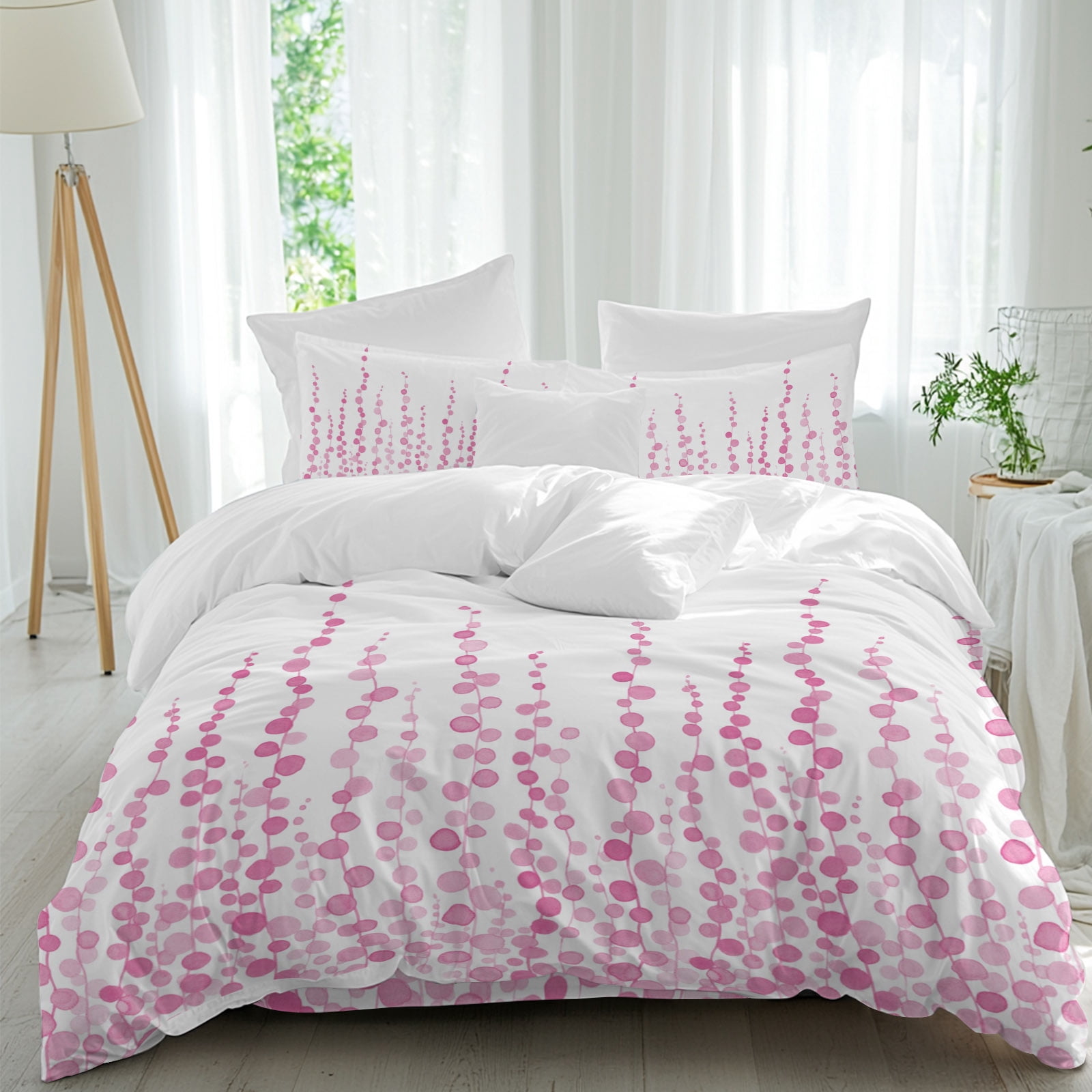 4 Piece Duvet Cover Set Full, Abstract Pink Leaves Branch Soft ...