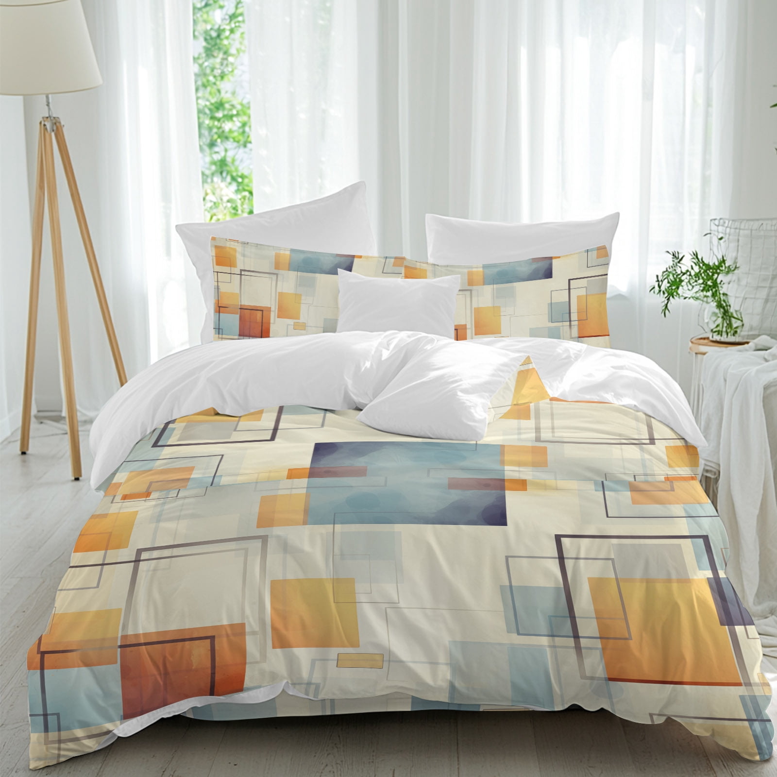 4 Piece Duvet Cover Set Full, Abstract Square Rectangle Art Soft ...