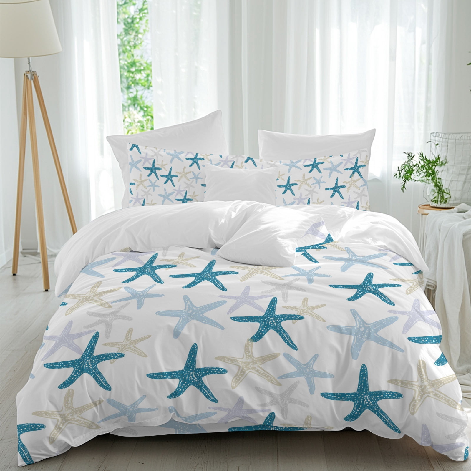 4 Piece Duvet Cover Set Full, Abstract Summer Sea Star Soft Breathable ...