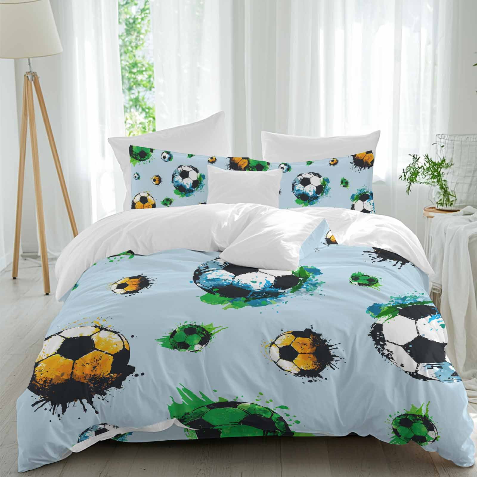 4 Piece Duvet Cover Set Full, Abstract Watercolor Football Soft ...