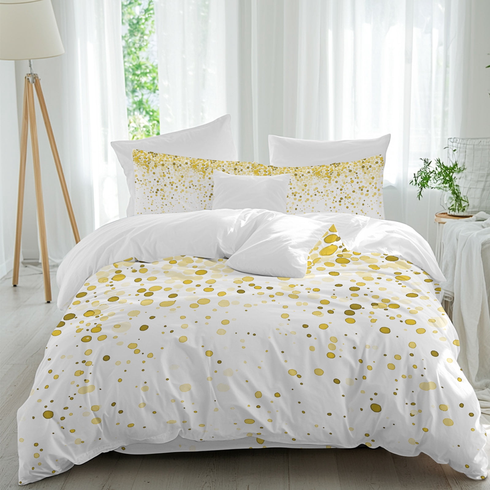 4 Piece Duvet Cover Set Full, Abstract Yellow Wave Point Soft ...