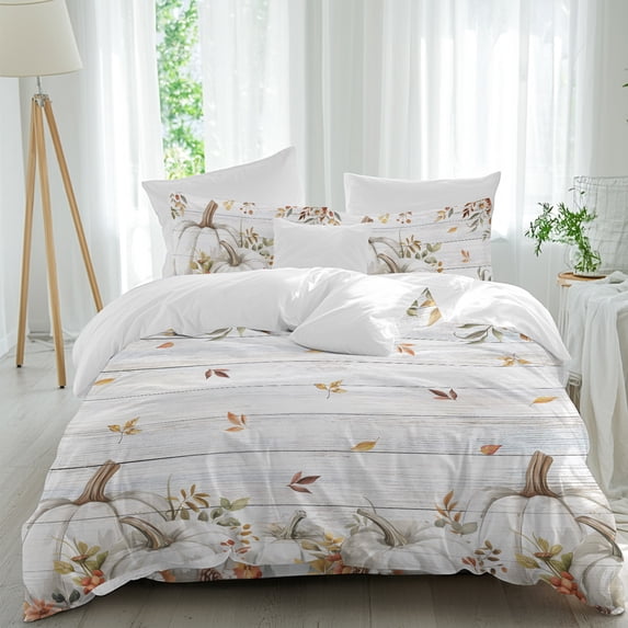 4 Piece Duvet Cover Set Full, Autumn White Pumpkin Thanksgiving Soft ...