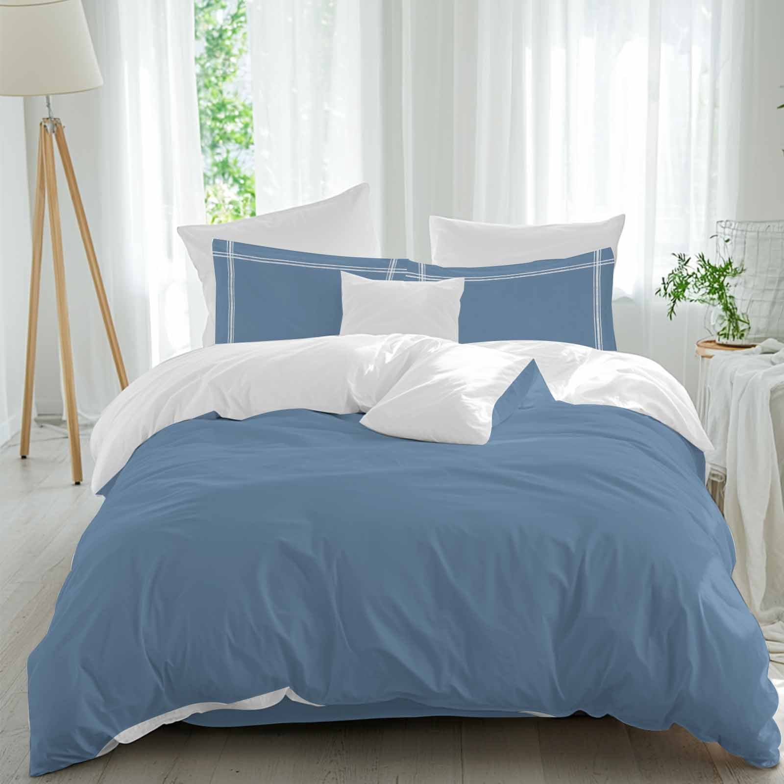 4 Piece Duvet Cover Set Full, Blonde Blue Pure Color Soft Breathable ...