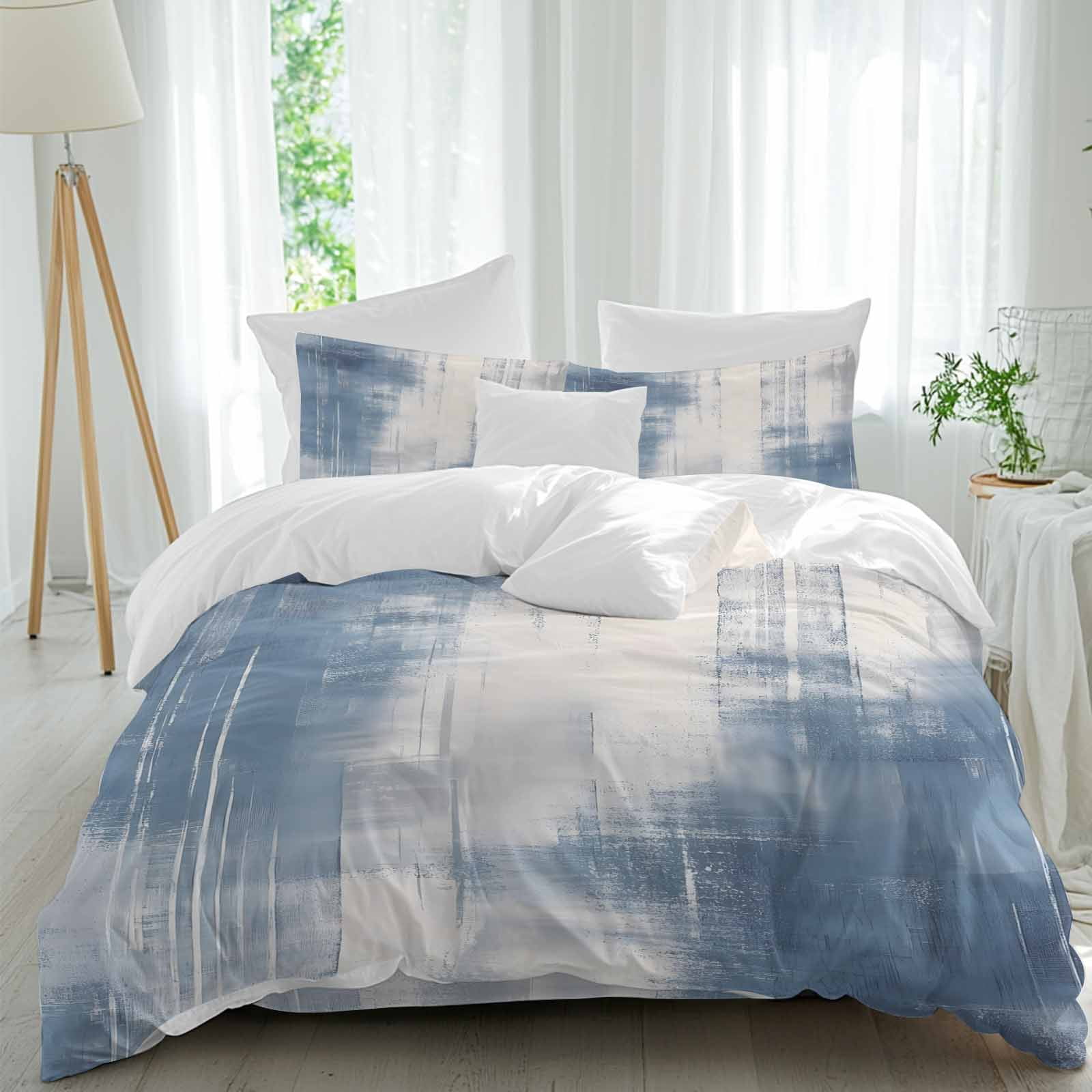 4 Piece Duvet Cover Set Full, Blue Abstract Artwork Soft Breathable ...
