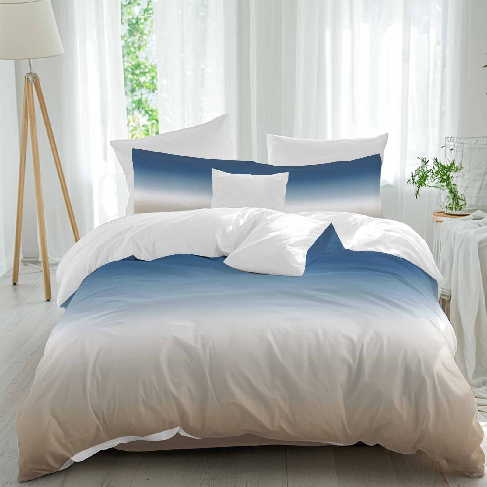 4 Piece Duvet Cover Set Full, Blue to Brown Gradient Ombre Soft ...