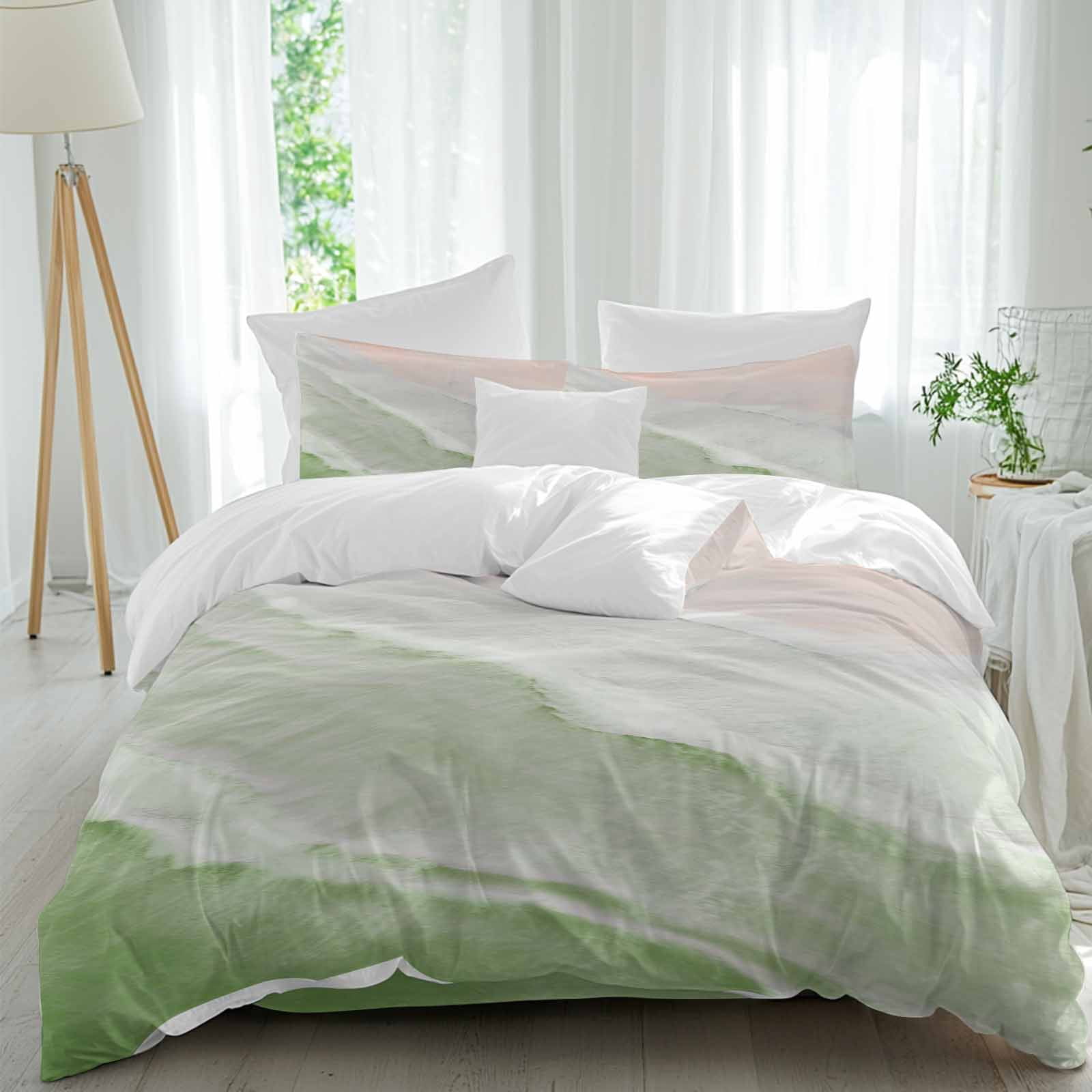 4 Piece Duvet Cover Set Full, Bohemian Beach Waves Grass Green Gradient ...