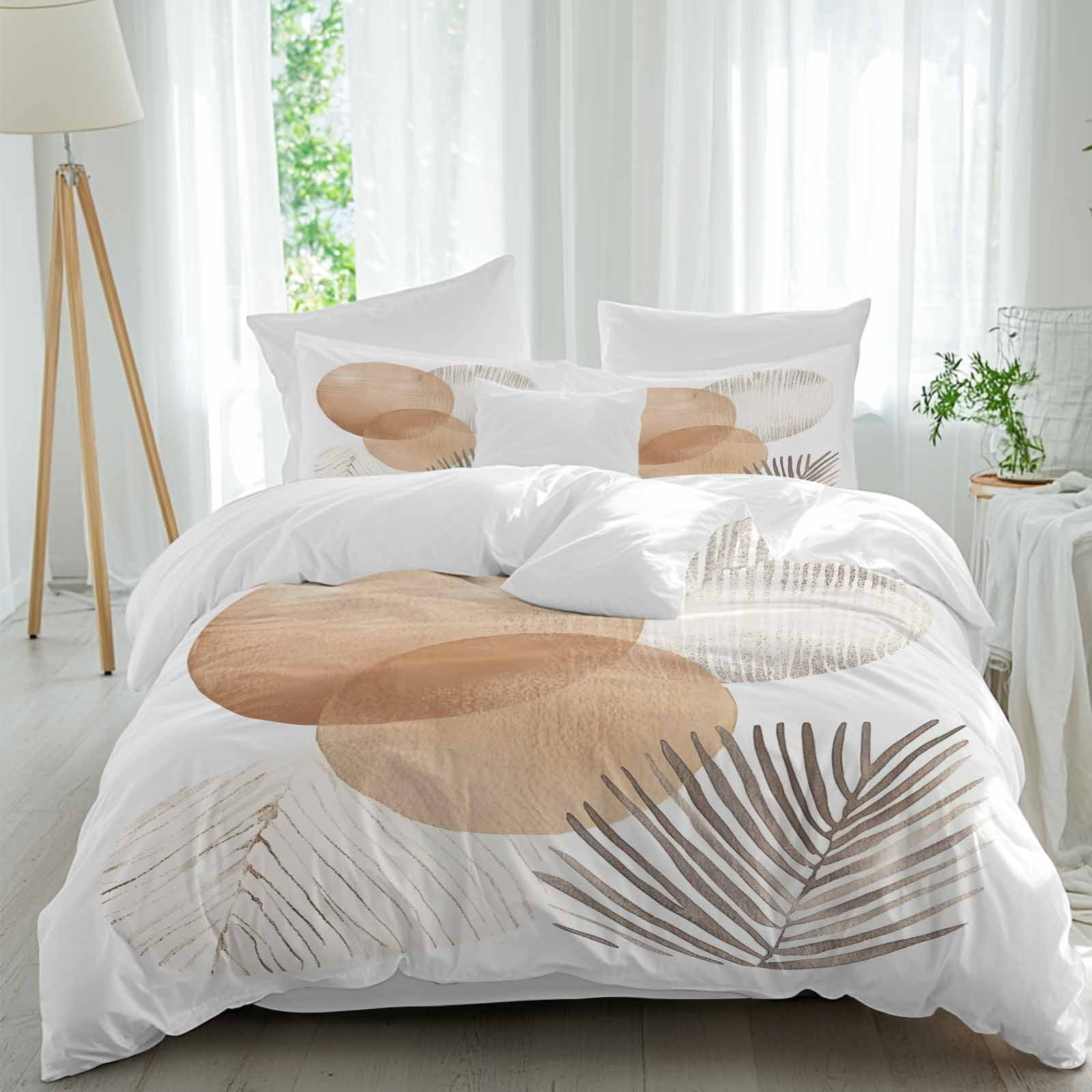 4 Piece Duvet Cover Set Full, Bohemian Color Block Abstract Leaves Soft ...
